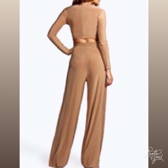 Pants & Jumpsuits | Crop Top Wide Leg Pantset In Camel | Poshmark